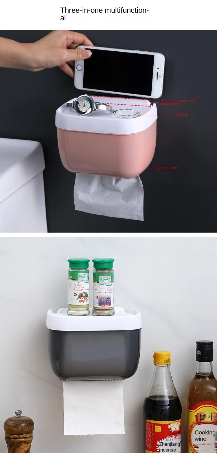 Porte Papier Toilette,Boîte de papier toilette étanche sans poinçon ...