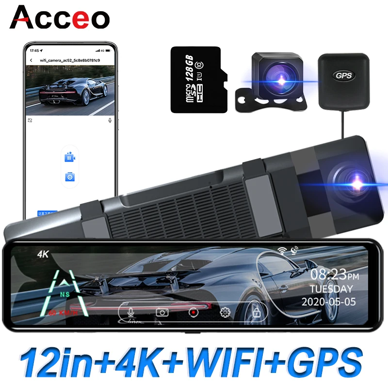 ACCEO-A45P-4K-Dashcam-12-Inch-Sony-IMX415-Car-DVR-Rear-View-Mirror ...