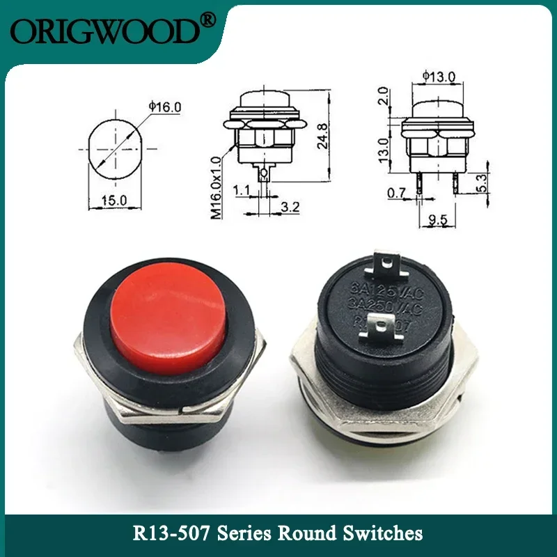 2-10-50pcs-R13-507-Momentary-Push-Button-Switch-16mm-Momentary-6A ...