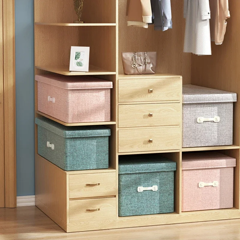 Cotton Linen Folding Storage Box with Lid Closet Drawer Clothes Books ...
