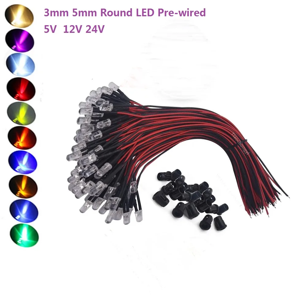 DC-5V-12V-24V-3mm-5mm-Round-led-diode-Pre-Wired-Water-Clear-Light ...