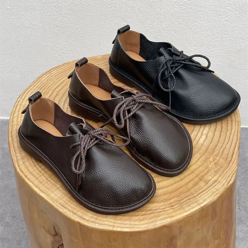 2024-Summer-New-Retro-Handmade-Genuine-Leather-Single-Shoes-Soft-Sole ...