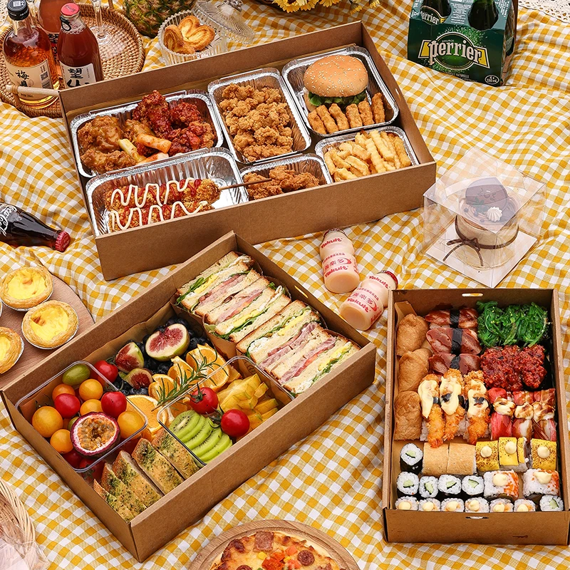 Kraft Paper Afternoon tea picnic box spring outing food tiramisu box ...