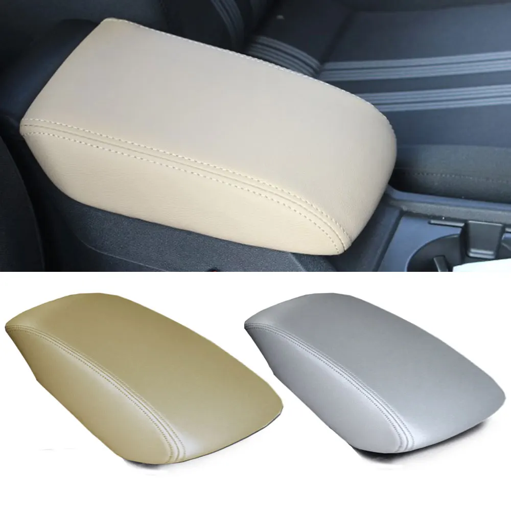Gray Leather Car Center Console Lid Armrest Cover Skin Trim Protector ...