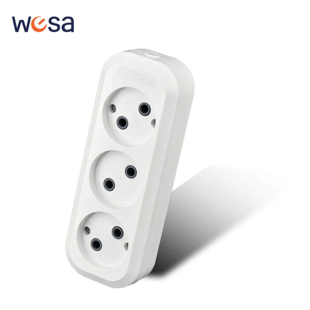 WESA-White-3-Way-Terminal-Block-Socket-EU-Standard-Electrical-Outlett ...