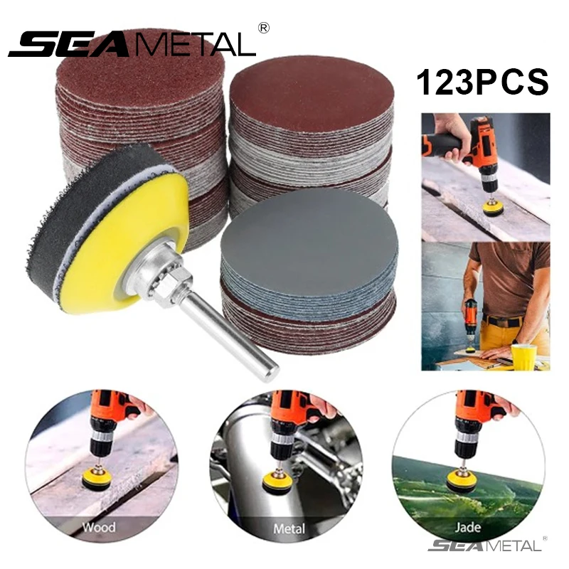 SEAMETAL 123Pcs 5CM Sandpaper Polishing Discs Pads Set 60-3000 Grit Dry ...
