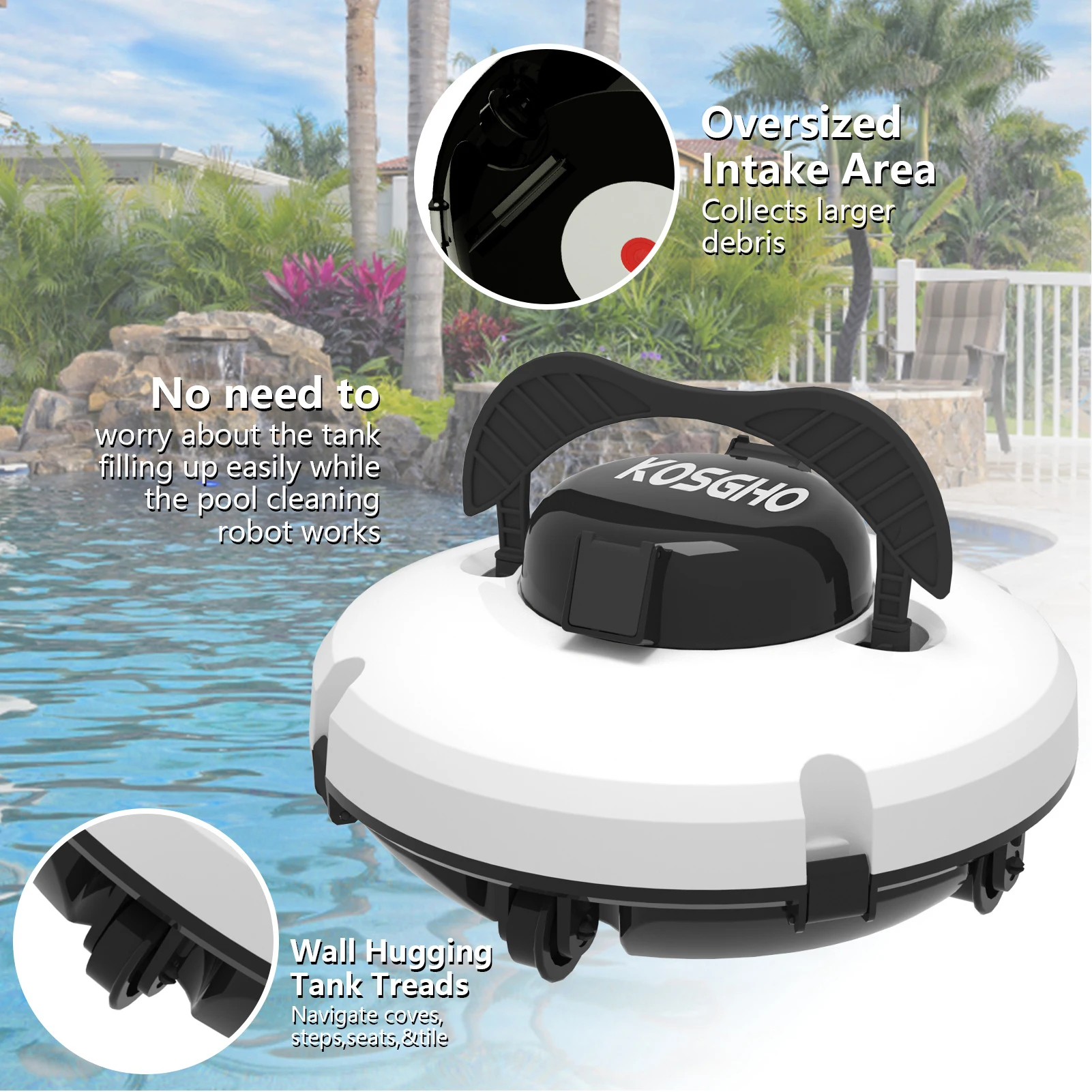 Outdoor Cordless Robotic Pool Cleaner 35W Pool Vacuum Powerful Suction ...