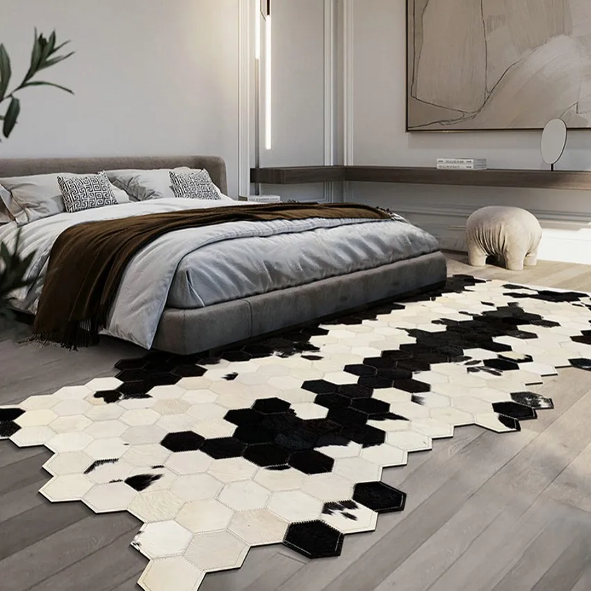 American style irregular shaped genuine cowhide skin fur patchwork rug ...
