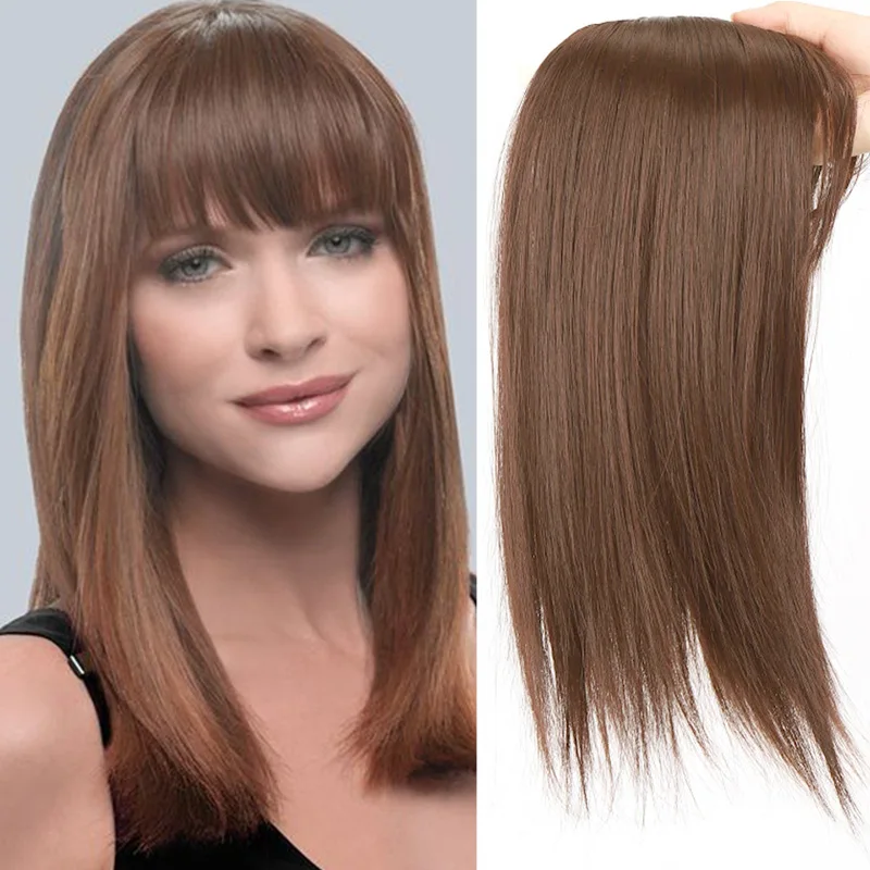 LUPU Natural Synthetic False Hair Piece Brown Black for Women Topper ...