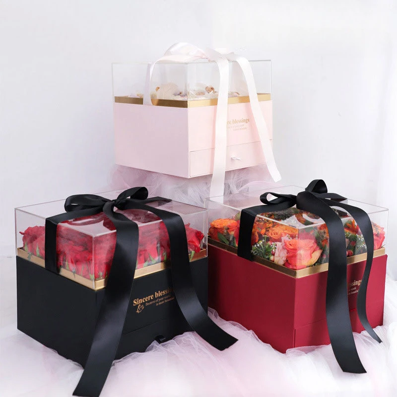 Acrylic-Square-Double-layer-Gift-Box-Transparent-Drawer-Jewelry ...