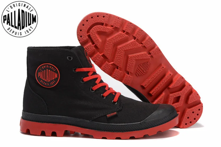 Palladium-pampa-cl-ssico-preto-e-vermelho-sapato-de-lona-tornozelo ...