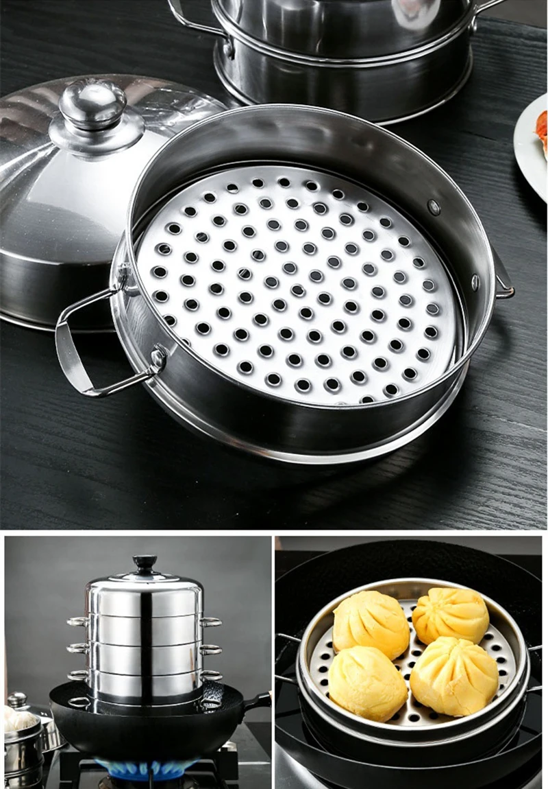 Cuiseur vapeur,Plateau de cuisson à la vapeur en acier inoxydable, cuiseur de riz, casserole ...