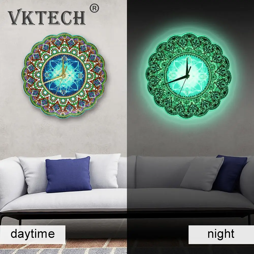 Mandala Luminous Diamond Painting Clock DIY Full Drill Special Shape ...