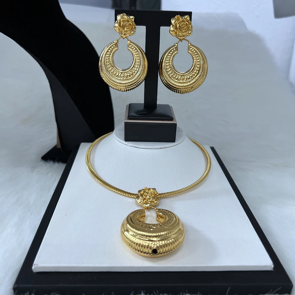 Women Jewelry Set Luxury Golden 18k Dubai African Style 2 Pcs Jewelry ...
