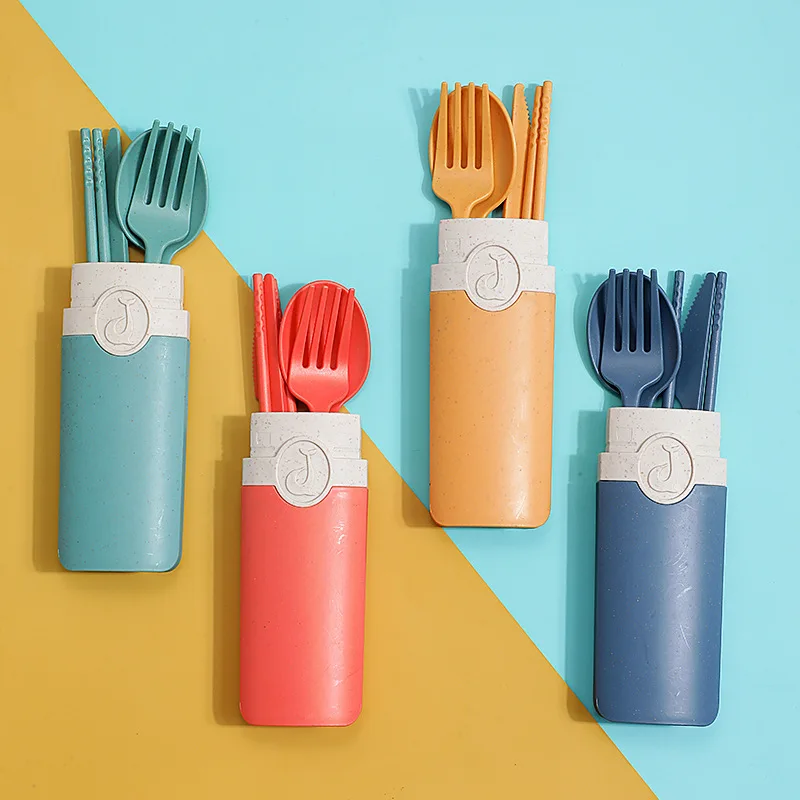 Portable-Reusable-Spoon-Fork-Chopsticks-Knife-Wheat-Straw-Tableware ...