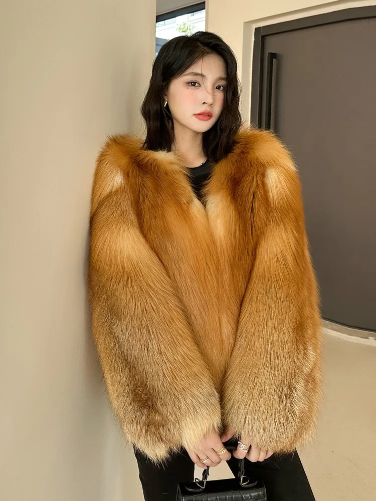 Plus Size Luxury Natural Fox Fur Jacket Women Winter Warm Full Pelt Fur ...