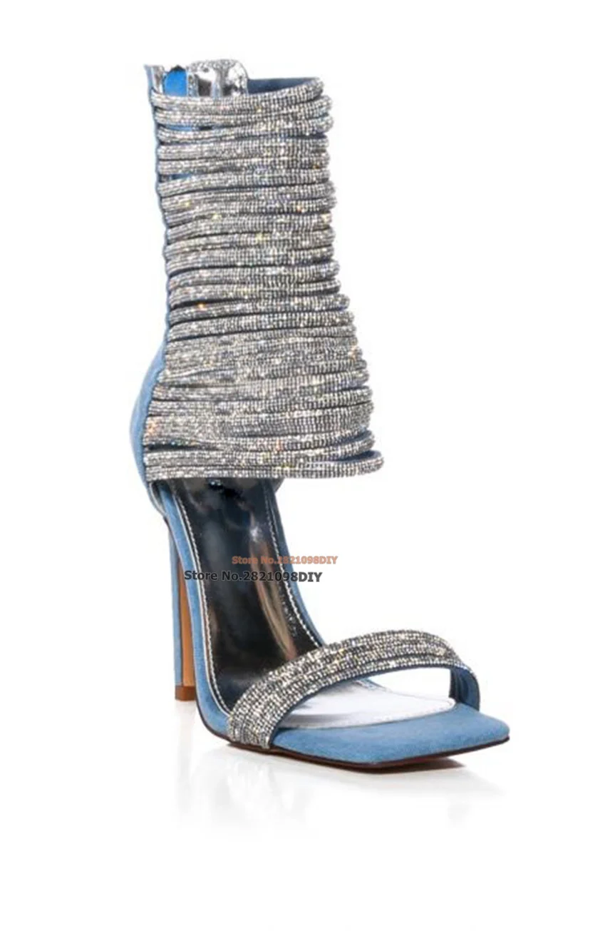 Lace-Up-Stiletto-Sandals-Blue-Denim-Thin-High-Heel-Crystals-Open-Square ...