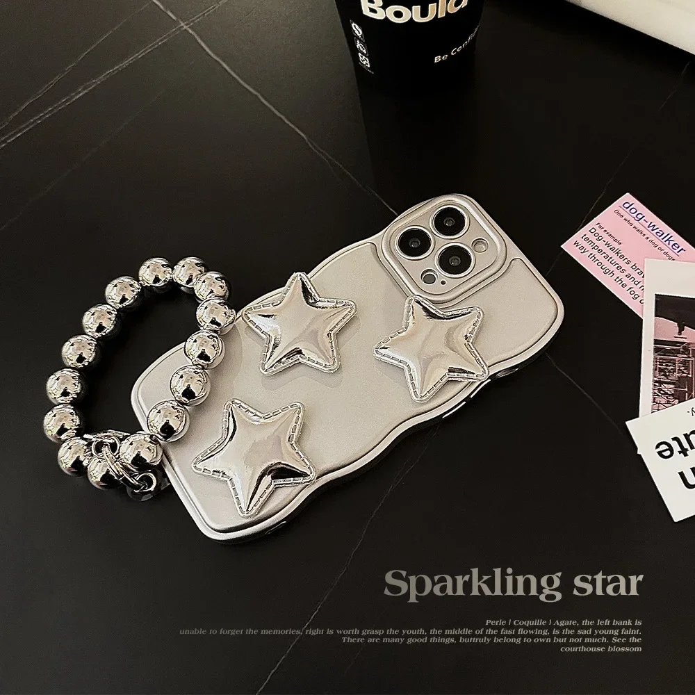 Luxury 3D Silver Paint Leather Star Phone Case for IPhone16 15 14 12 13 ...