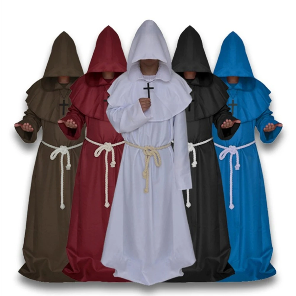 Noir - Robe de moine à capuche médiévale, Cape de prêtre de la ...
