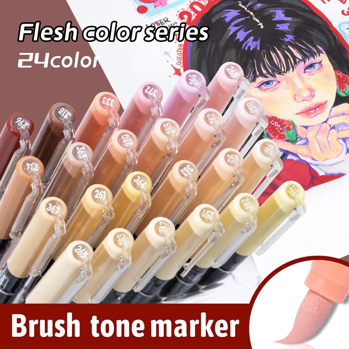 12/24 Colors Skin Tone Markers Pens,Nylon Soft head Acrylic Markers ...