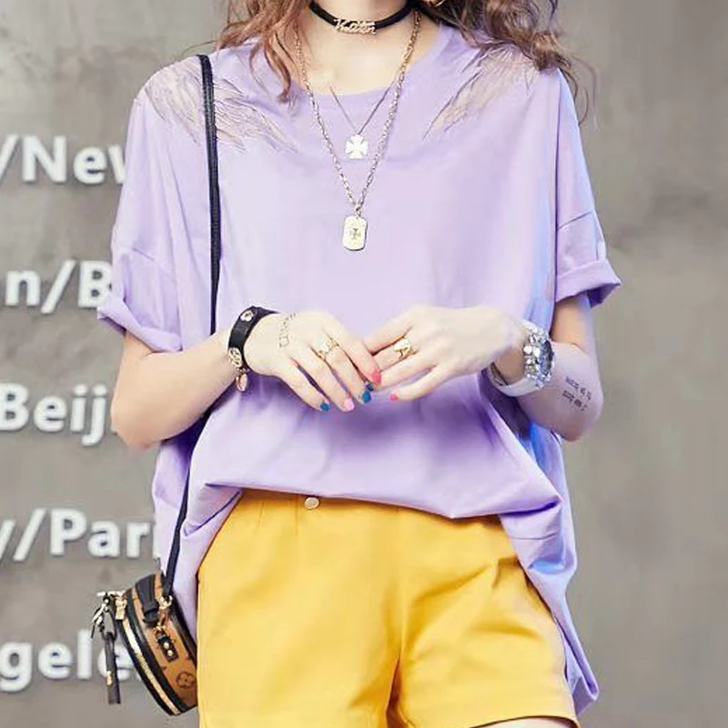 Summer-Solid-Color-Fashion-Short-Sleeve-T-shirt-Women-Elegant-Round ...