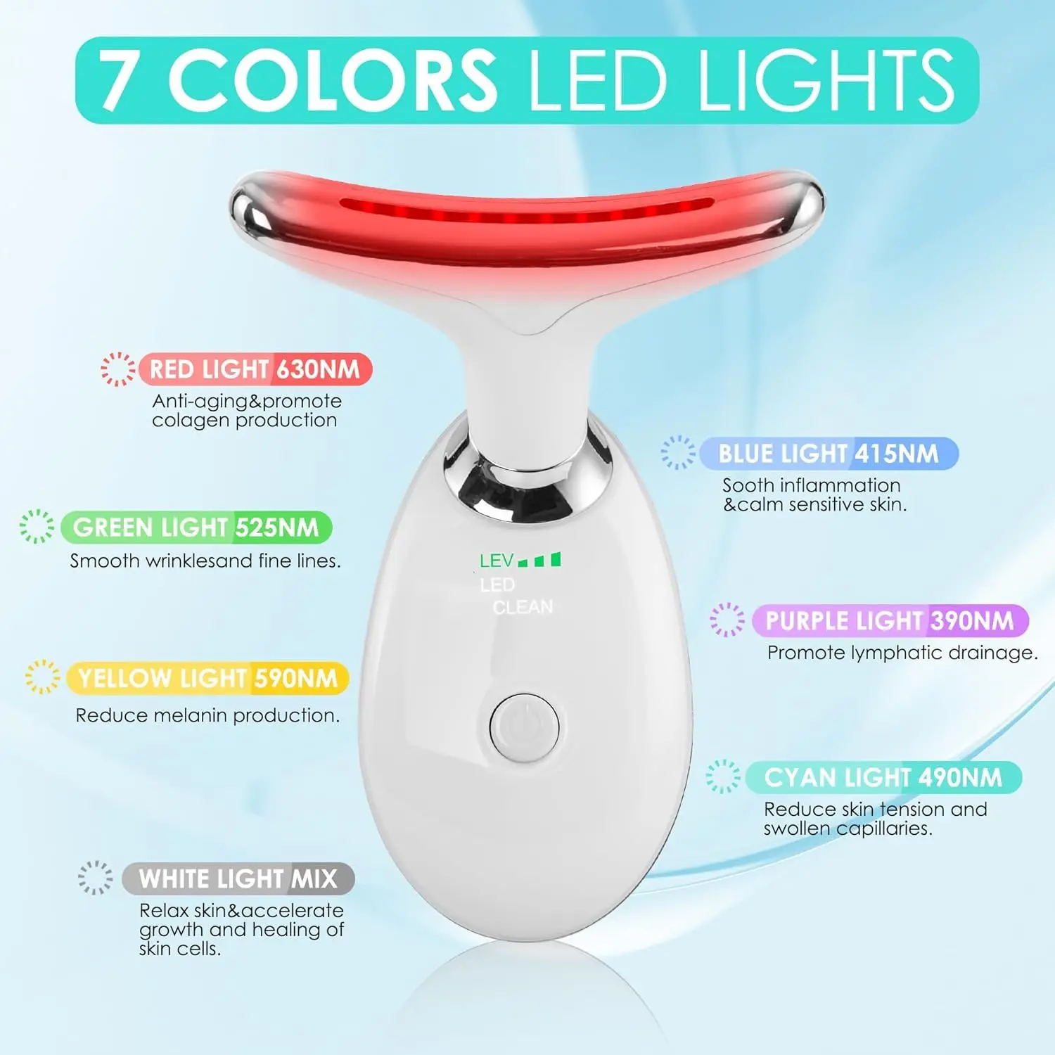 Red Light Therapy for Face/Neck Massager 7 Color LED Facial Light ...