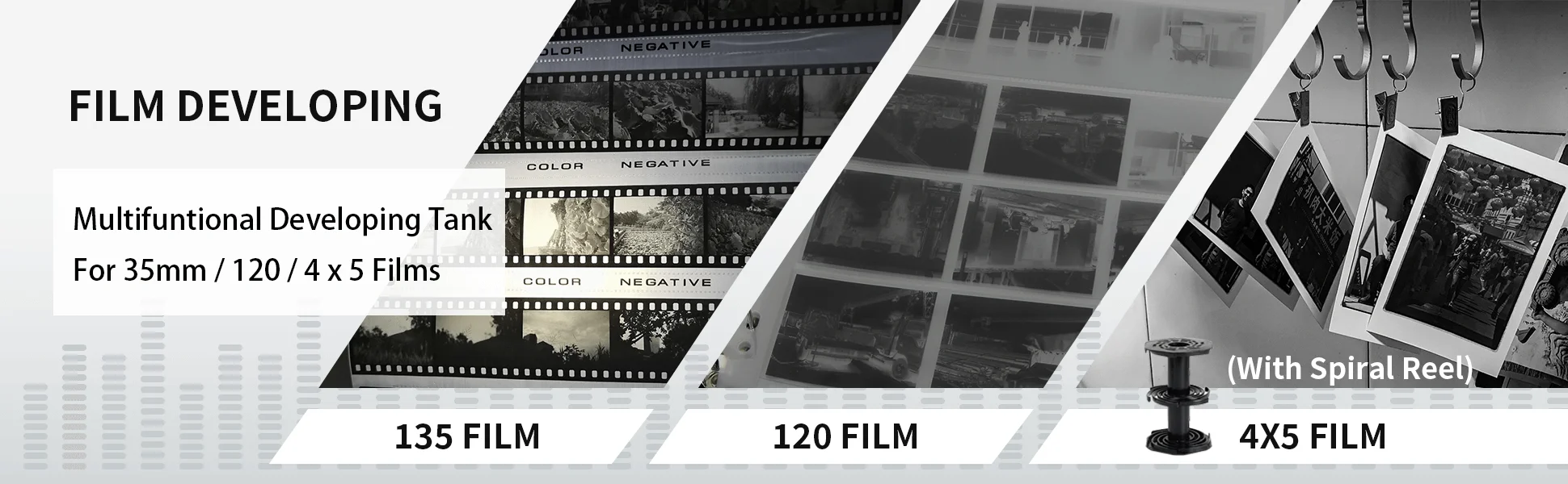 ETone Extended Developing Tank 3 Spirals 120 35 4x5 B/W Film Darkroom ...