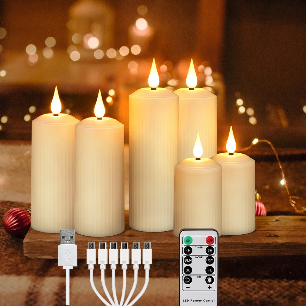 Led-Candles-Timer-Remote-USB-Rechargeable-Candle-With-Flickering-Flames ...