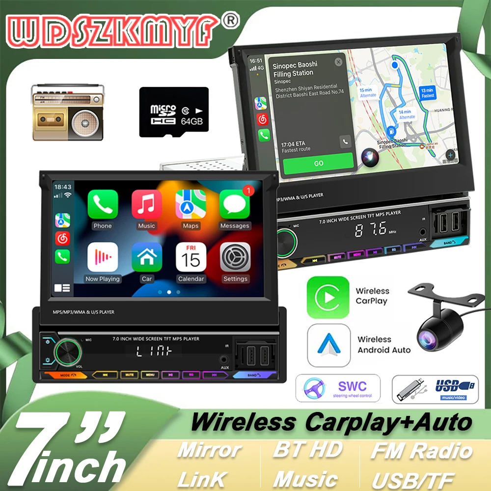 Universal-7-1IPS-Retractable-Screen-Car-Radio-Android-Auto-Carplay ...