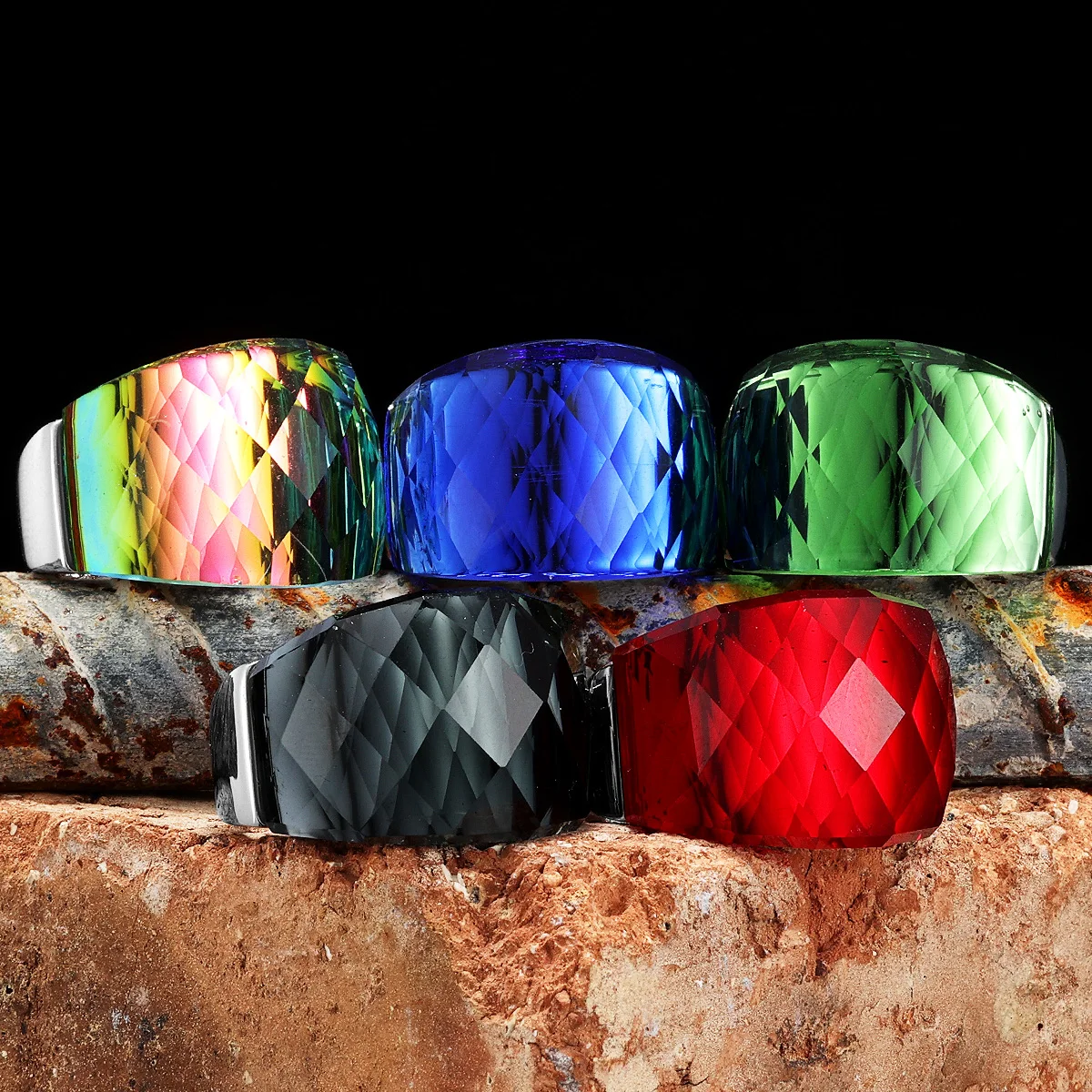 Multicolor-Luxury-Glass-Crystal-Men-Rings-Stainless-Steel-Punk-Rock ...