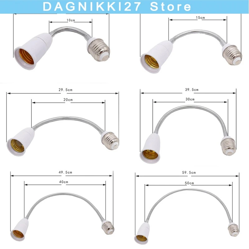 Flexible E27 to E27 LED Lamp Base Bulb Socket Extender Extension Light ...
