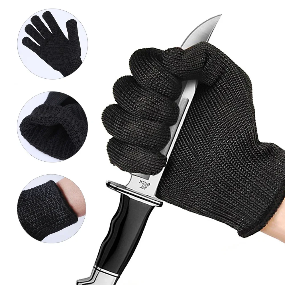 1-Pair-Black-Steel-Wire-Metal-Mesh-Gloves-Safety-Anti-Cutting-Wear ...