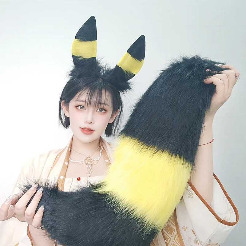 Diadema de tela de Luna negra y amarilla Kawaii, conjunto de cola ...