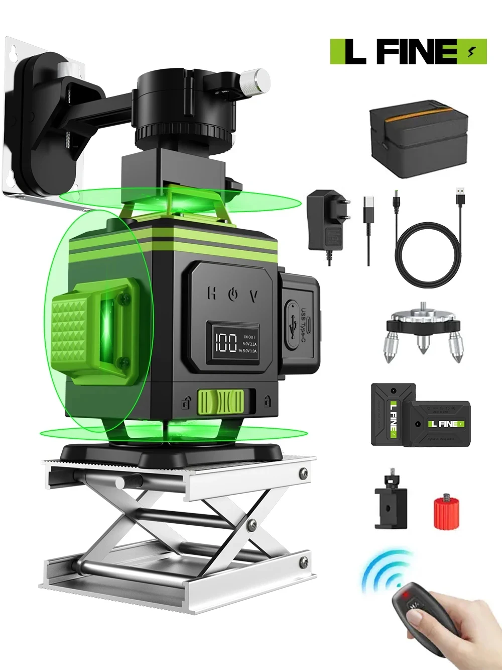 LFINE16-Lines-Laser-Level-4D-Green-Light-360-Beams-Horizontal-Vertical ...