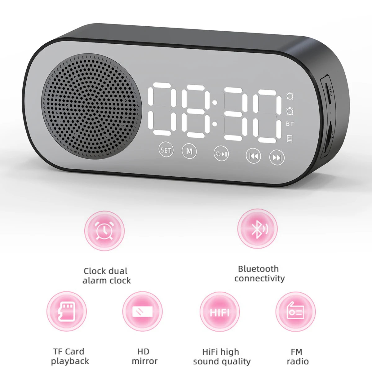 Digital-Alarm-Clock-Bluetooth-5-0-Speaker-LED-Display-Mirror-Desk-Alarm ...