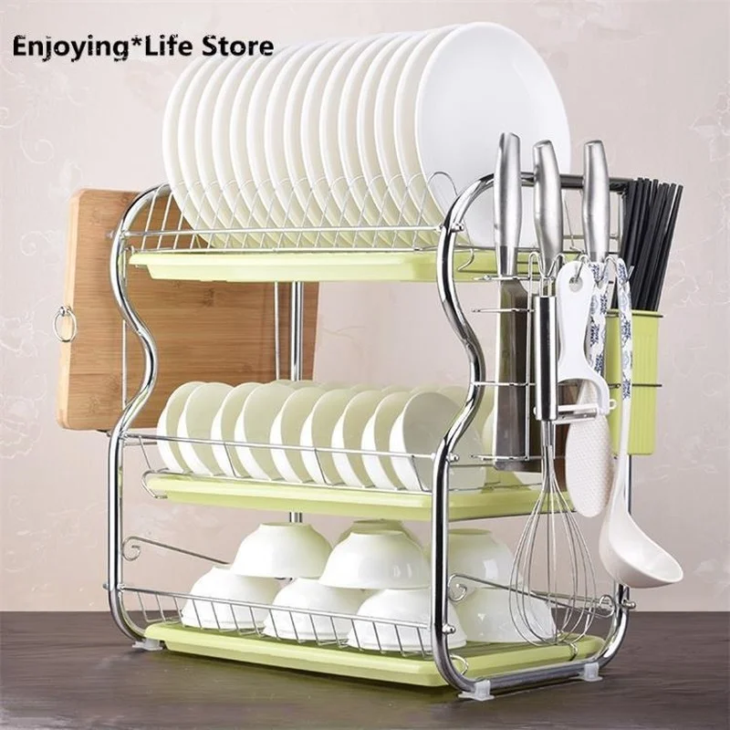 3 Layer Dish Drainer Iron Kitchen Cutlery Drain Rack Utensils Storage ...
