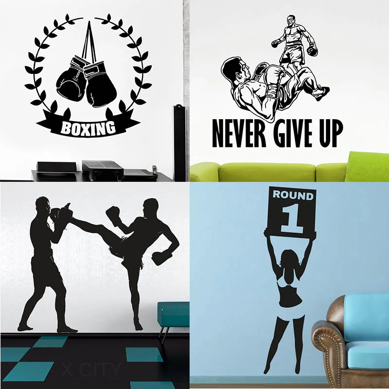 Mma Fight Boxing Graphic Men Silhouette Wall Vinyl Sticker Decal Decor ...