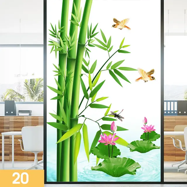 Privacy Bamboo Glass Door Window Film Green Plant Glass Stickers For ...
