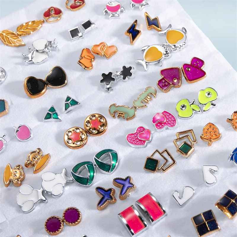 100Pair Women Plastic Enamel Small Stud Earrings Set Girls Heart Star ...