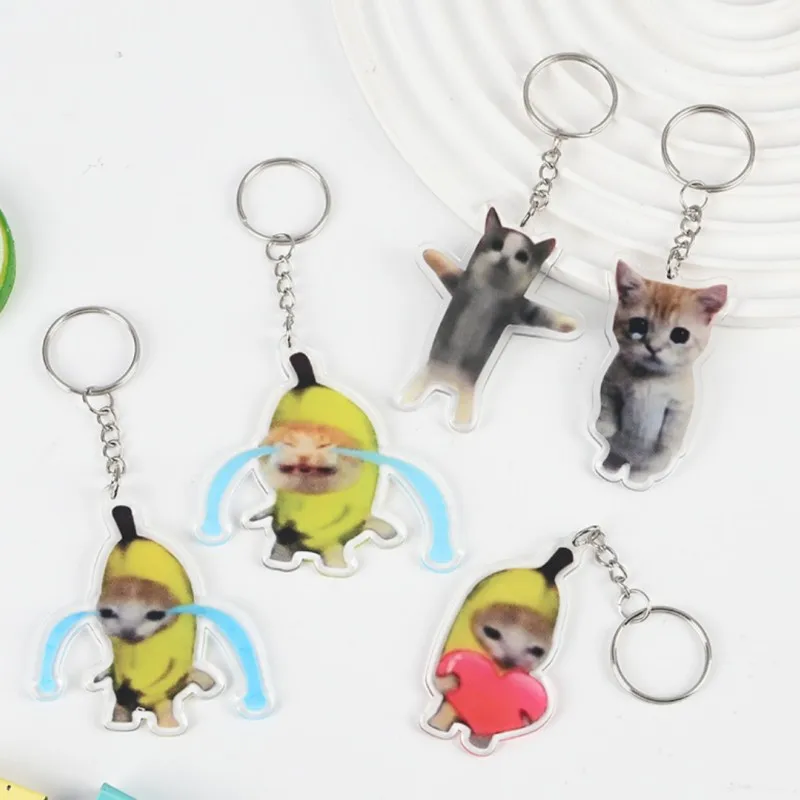 Happy-Banana-Cat-Pendant-Keychain-Funny-Resin-Lanyard-Small-Link-Chain ...