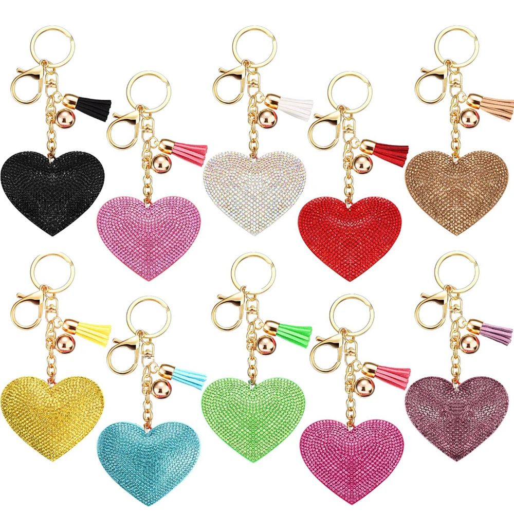 1Pc Colourful Bling Rhinestone Heart Shape Keychains Glitter Crystal ...