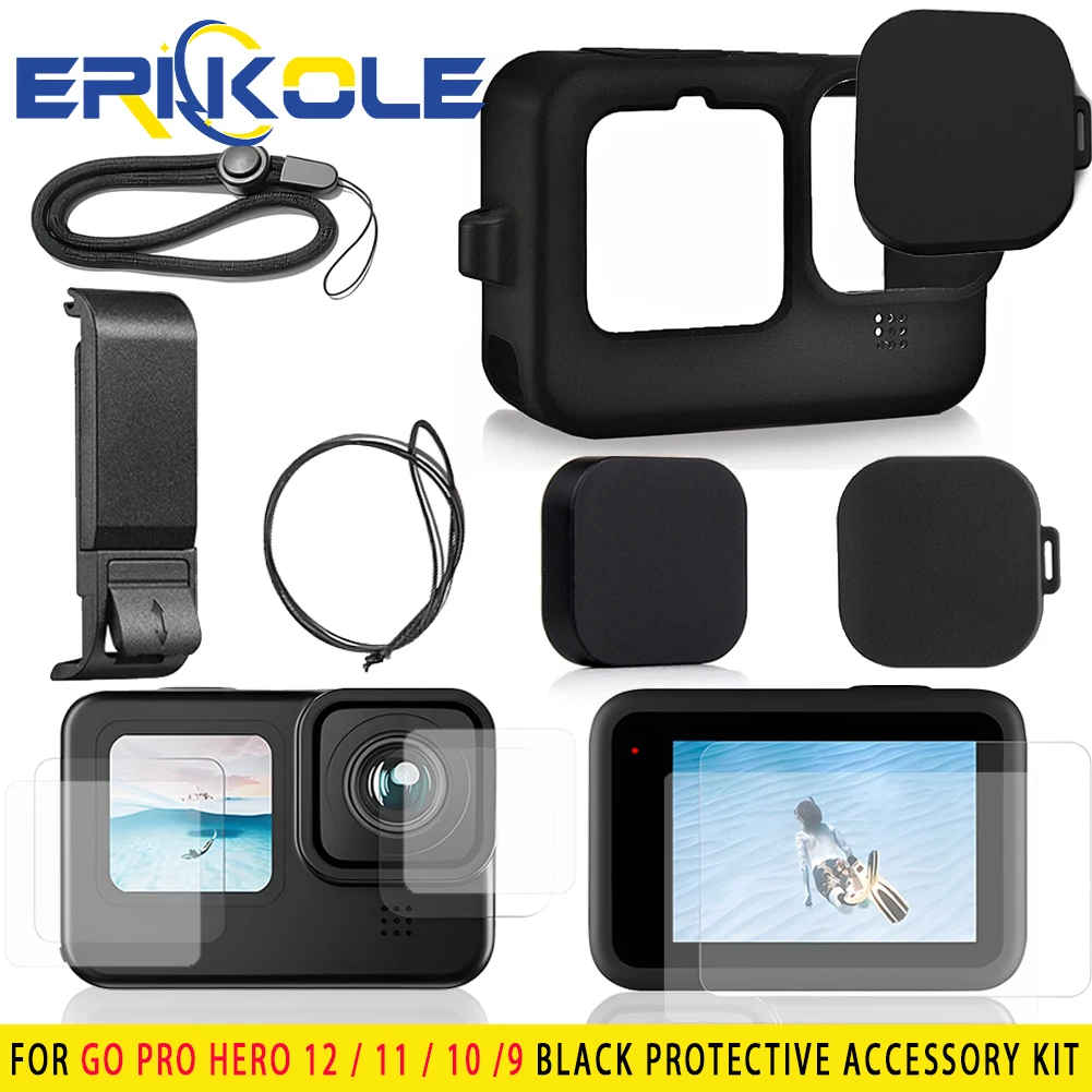 Silicone-Case-for-Gopro-Hero-12-11-10-9-Battery-Cover-Tempered-Glass ...
