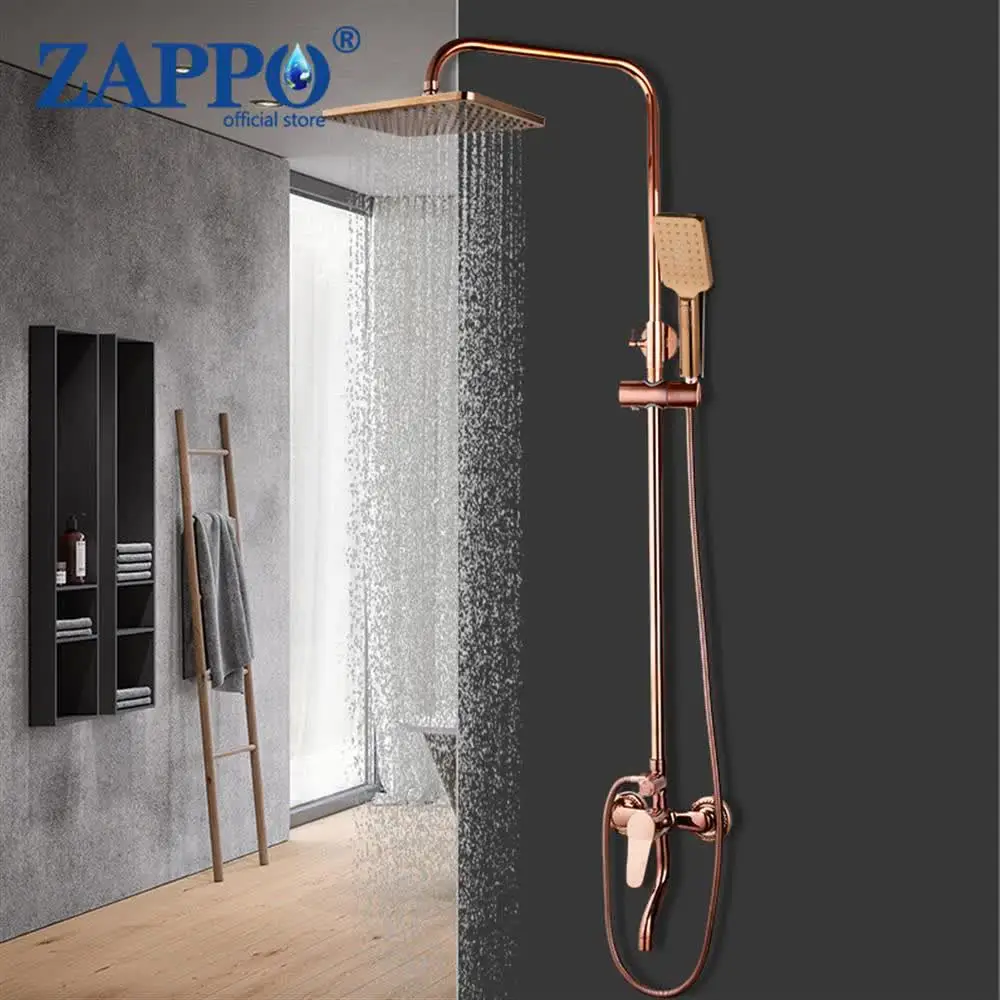 Wall Mounted Shower Faucet Set Matte Black & Rose Gold Shower System ...