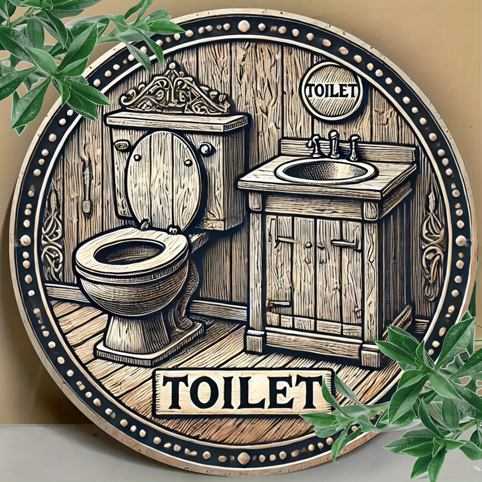 1 Piece 2D Vintage Rustic Wooden Toilet Theme 20cm Round Wooden Wall ...