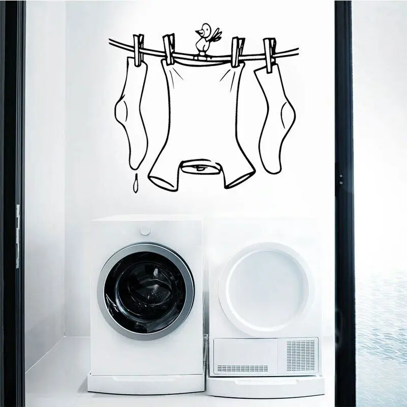 Laundry Room Decal Cute Clothes Line with Bird Vinyl Home Decor Laundry ...