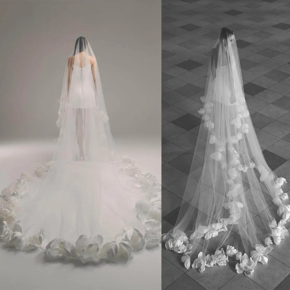 Elegant Wedding Veil One Layer Long Blusher Cathedral Length Veils ...