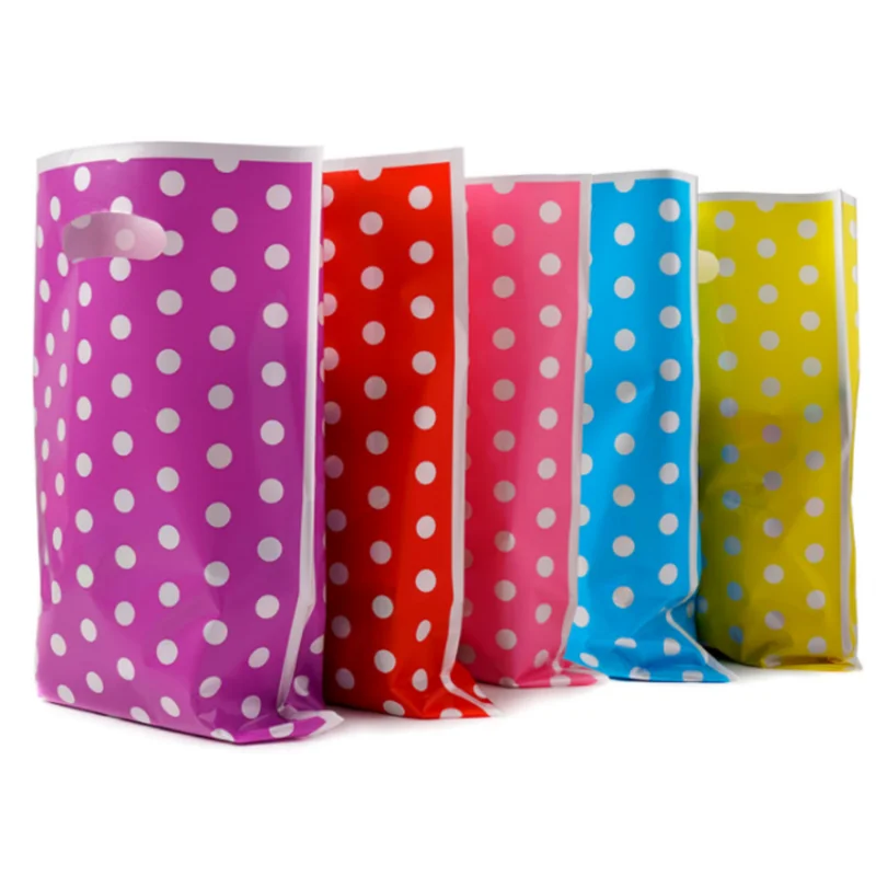 10/50/100PCS 6.3x9.8in Plastic Christmas Handle Bag DIY Dot Birthday ...