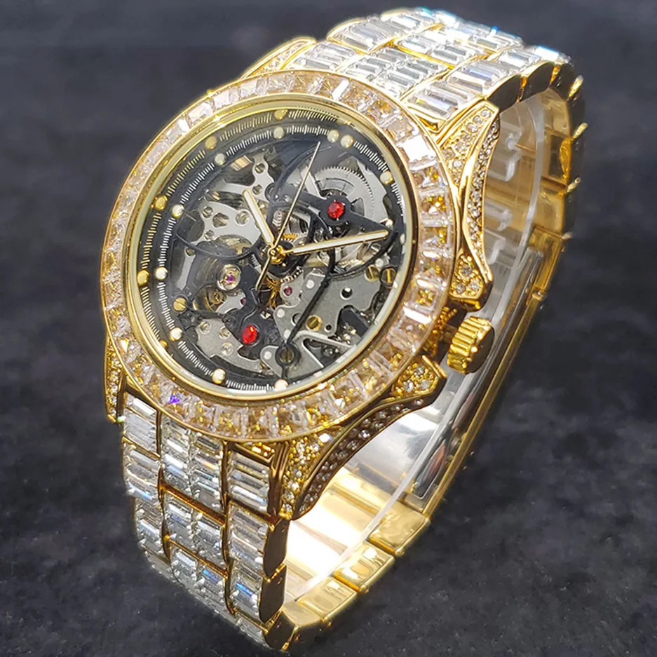 Real Gold Watches Diamonds | Diamond Watch Men Mechanic | Diamond ...