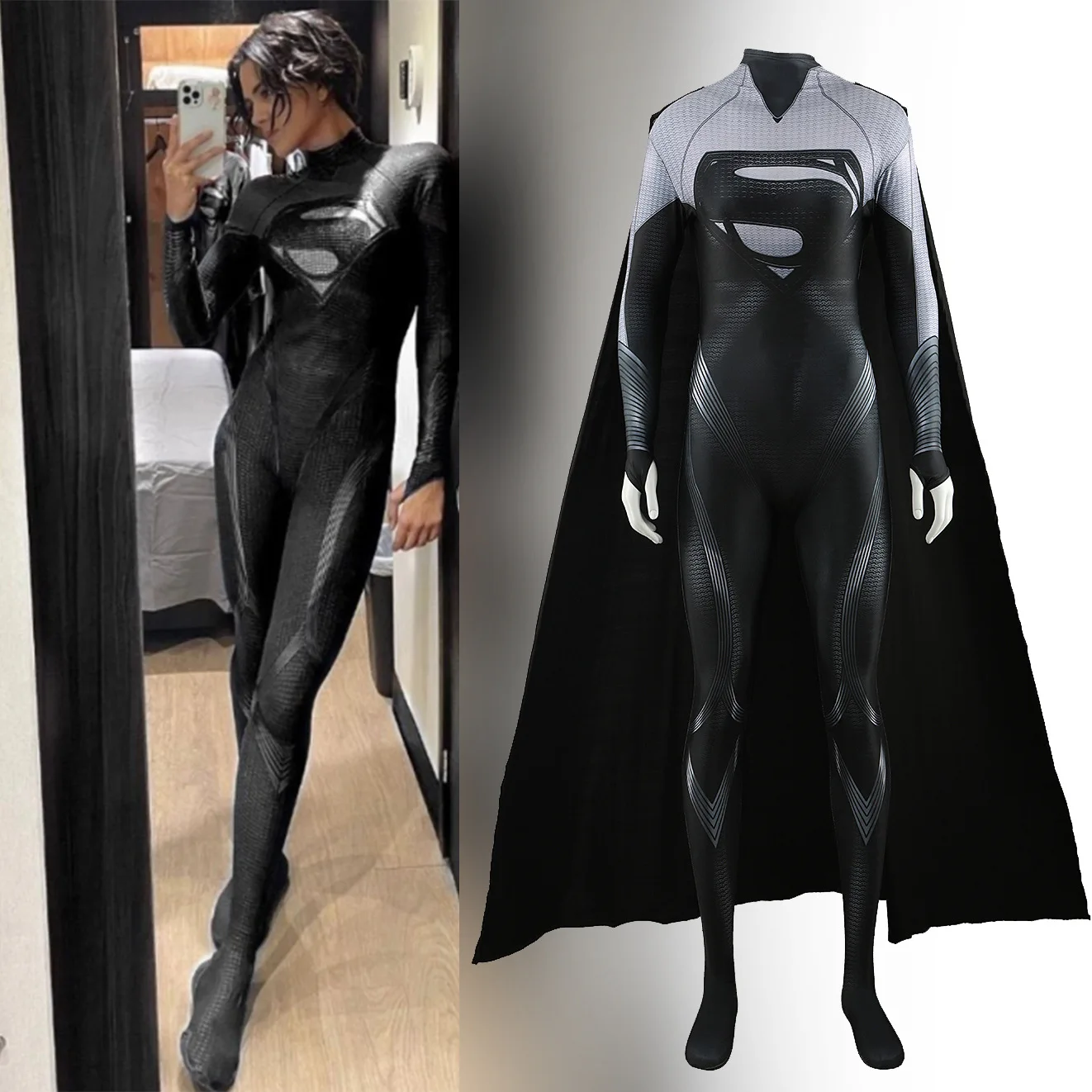Black Super Women Cosplay Flash Costume 3D Printed Spandex BodySuit ...