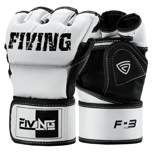 FIVING Half Finger Boxing Gloves PU Leather MMA Fighting Kick Boxing ...